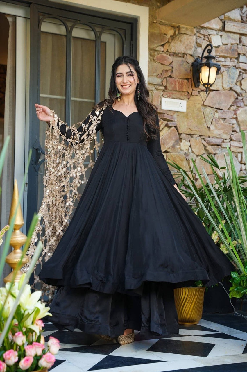 Black Roman Silk Palazzo Suit Set